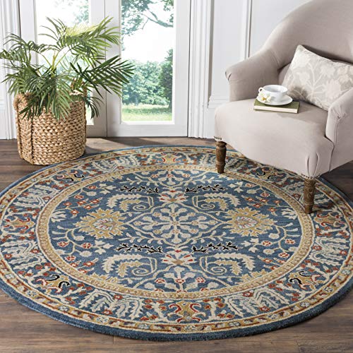 SAFAVIEH Antiquity Collection Area Rug - 6' Round, Dark Blue & Multi, Handmade Traditional Oriental Wool, Ideal for High Traffic Areas in Living Room, Bedroom (AT64B)