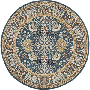 SAFAVIEH Antiquity Collection Area Rug - 6' Round, Dark Blue & Multi, Handmade Traditional Oriental Wool, Ideal for High Traffic Areas in Living Room, Bedroom (AT64B)