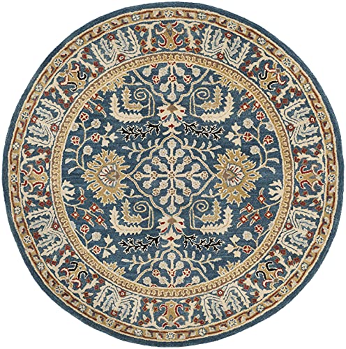 SAFAVIEH Antiquity Collection Area Rug - 6' Round, Dark Blue & Multi, Handmade Traditional Oriental Wool, Ideal for High Traffic Areas in Living Room, Bedroom (AT64B)