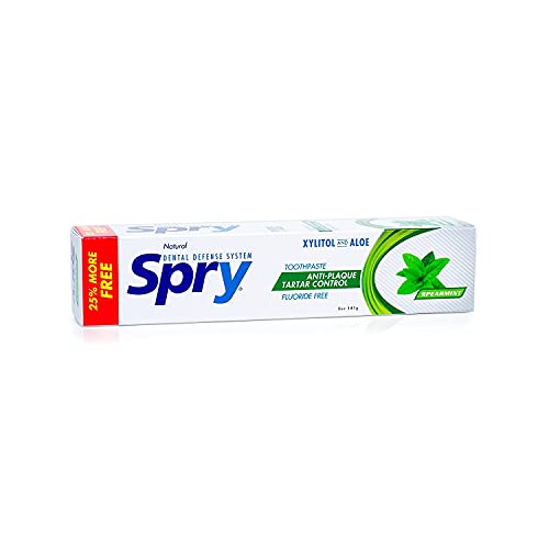 Spry Xylitol Toothpaste, Fluoride-Free, Natural Spearmint, Anti-Plaque and Tartar Control, 5 oz (3 Pack)