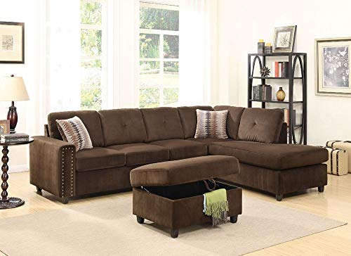 ACME Belville Sectional Sofa w/Pillows (Reversible) - - Chocolate Velvet