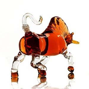 The Wine Savant Charging Bull Heads Forward Animal Liquor Decanter Made For Bourbon, Whiskey, Scotch, Rum, or Tequila, Zodiac Shape Clear