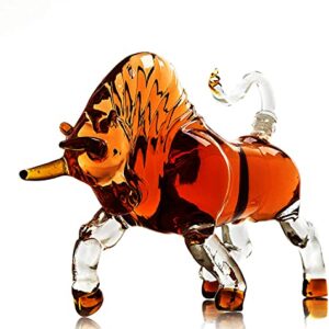 The Wine Savant Charging Bull Heads Forward Animal Liquor Decanter Made For Bourbon, Whiskey, Scotch, Rum, or Tequila, Zodiac Shape Clear