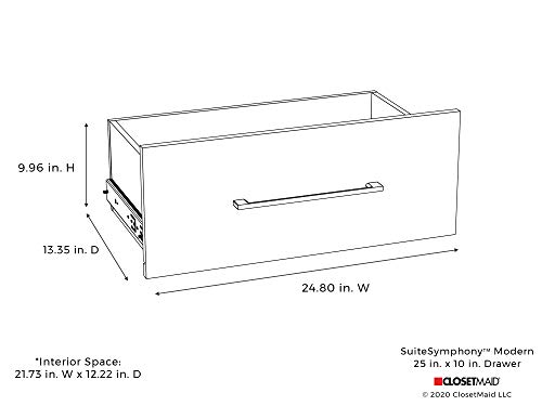 ClosetMaid SuiteSymphony Wood, Add On Accessory, Modern Style For Storage, Closet, Clothes, Size Units, Pure White/Satin Nickel, 25-Inch X 10-Inch Drawer