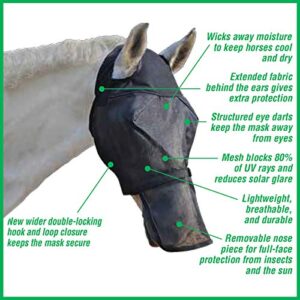 Absorbine UltraShield Equine Fly Mask, UV Protection, Horse Size Without Ears, Has Removable Nose