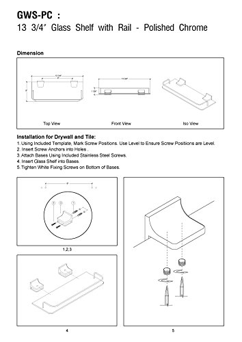 MODONA Glass Wall Shelf with Rail – Polished Chrome – 5 Year Warrantee