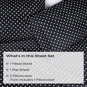 SUPERIOR Cotton Blend 600 Thread Count Sheet Set, Polka Dot Design, Includes 1 Elastic Deep Pocket Fitted Sheet, 1 Flat Sheet, 2 Pillowcases, Luxury Bedding, Soft Sateen Weave, King, Black