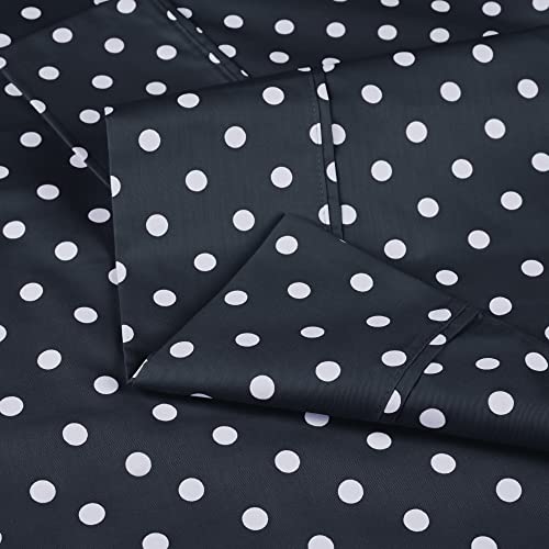 SUPERIOR Cotton Blend 600 Thread Count Sheet Set, Polka Dot Design, Includes 1 Elastic Deep Pocket Fitted Sheet, 1 Flat Sheet, 2 Pillowcases, Luxury Bedding, Soft Sateen Weave, King, Black