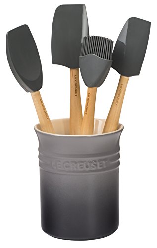 Le Creuset Silicone Craft Series Utensil Set with Stoneware Crock, 5 pc., Oyster