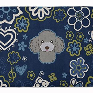 Caroline's Treasures Blue Flowers Silver Gray Poodle Floor Mat, 19" x 27", Multicolor