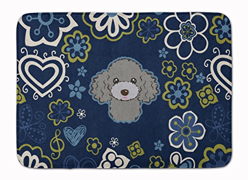 Caroline's Treasures Blue Flowers Silver Gray Poodle Floor Mat, 19" x 27", Multicolor