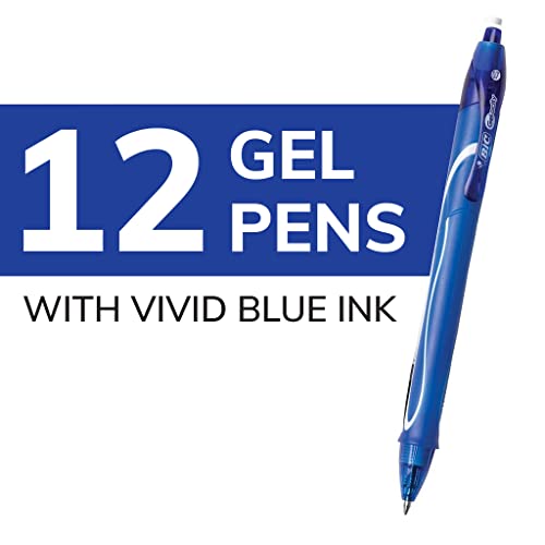 BIC Gel-ocity Quick Dry Blue Gel Pens, Medium Point (0.7mm), 12-Count Pack, Retractable Gel Pens With Comfortable Full Grip