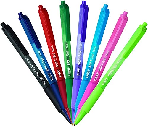 BIC Soft Feel Fashion Retractable Ball Point Pen Medium, Assorted, 12 Pack