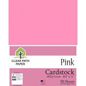 Pink Cardstock - 8.5 x 11 inch - 65Lb Cover - 50 Sheets - Clear Path Paper