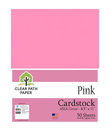 Pink Cardstock - 8.5 x 11 inch - 65Lb Cover - 50 Sheets - Clear Path Paper