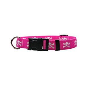 yellow dog design standard easy-snap collar, pink skulls, medium 14" - 20" (1" wide), (psk105)