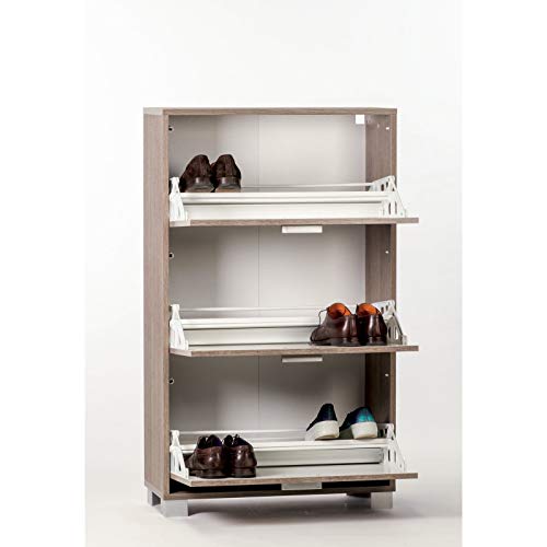 Sarmog A763-Clear Elm Shoe Rack Collection Shoe Rack with 3 Double Depth Folding Doors, Clear Elm