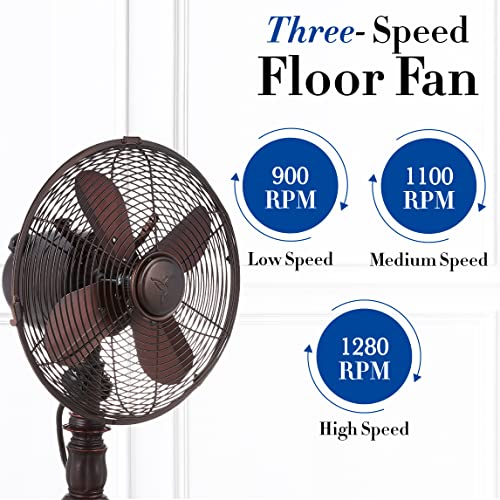 DecoBREEZE Oscillating Table Fan, 3 Speed Portable Fan, Kipling, Antique Metal Fan, 10 inches