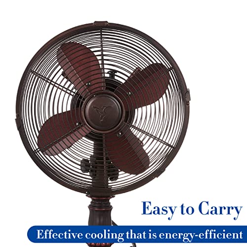 DecoBREEZE Oscillating Table Fan, 3 Speed Portable Fan, Kipling, Antique Metal Fan, 10 inches