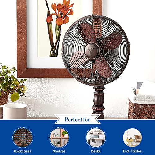 DecoBREEZE Oscillating Table Fan, 3 Speed Portable Fan, Kipling, Antique Metal Fan, 10 inches