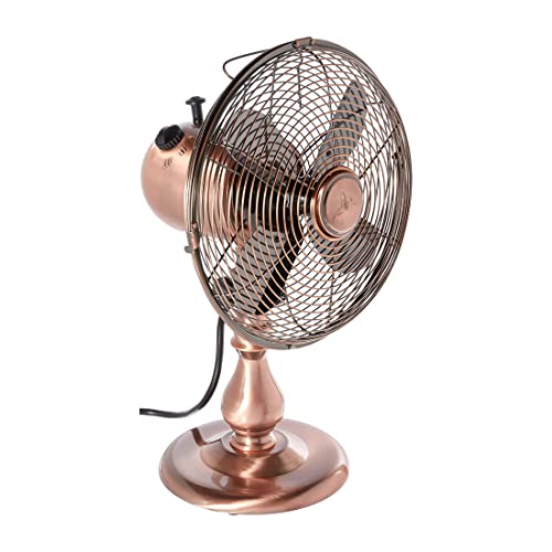 DecoBREEZE Oscillating Table Fan, 3-Speed Portable Fan, Copper, Antique Fan, 10 inches