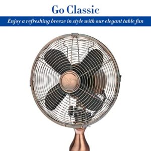 DecoBREEZE Oscillating Table Fan, 3-Speed Portable Fan, Copper, Antique Fan, 10 inches