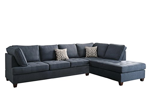 Poundex Bobkona Kemen 2-Pieces Sectional Sofa | Linen-Like Polyfabric Left or Right Chaise | F6989 model | Blue color