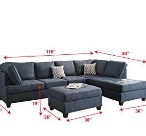 Poundex Bobkona Kemen 2-Pieces Sectional Sofa | Linen-Like Polyfabric Left or Right Chaise | F6989 model | Blue color