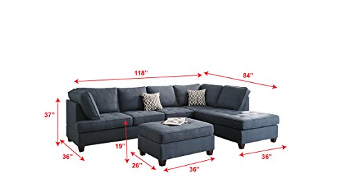 Poundex Bobkona Kemen 2-Pieces Sectional Sofa | Linen-Like Polyfabric Left or Right Chaise | F6989 model | Blue color