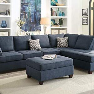 Poundex Bobkona Kemen 2-Pieces Sectional Sofa | Linen-Like Polyfabric Left or Right Chaise | F6989 model | Blue color