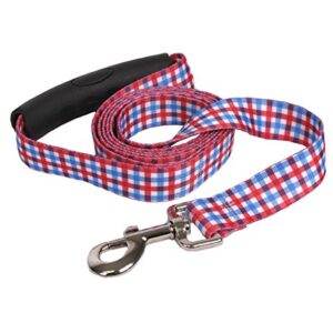 yellow dog design southern dawg gingham red and blue dog leash with comfort grip handle-large-1" and 5' (60")