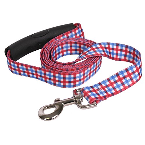 Yellow Dog Design Southern Dawg Gingham Red and Blue Dog Leash with Comfort Grip Handle-Large-1" and 5' (60")