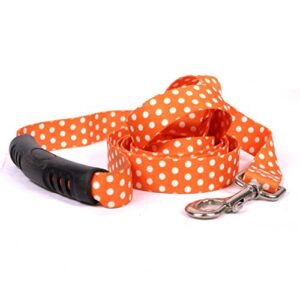 yellow dog design orange polka dot ez-grip dog leash, small/medium-3/4 wide 5' (60") long