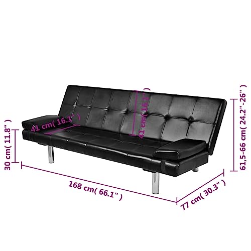 vidaXL Sofa Bed, Convertible Sectional Sofa Bed with Two Pillows, Adjustable Couch for Living Room, Modern Style, Artificial Leather Adjustable Black