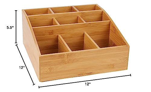 Mind Reader Coffee Condiment and Accessories Caddy Organizer with 9 Organizing Compartments, Bamboo Brown