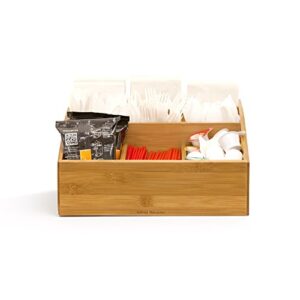 Mind Reader Coffee Condiment and Accessories Caddy Organizer with 9 Organizing Compartments, Bamboo Brown