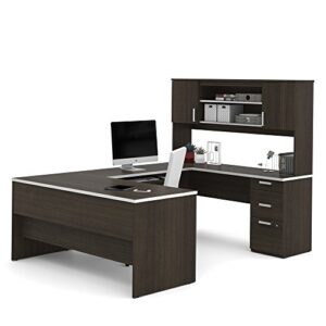 bestar ridgeley u-shaped executive desk with pedestal and hutch, 65w, dark chocolate