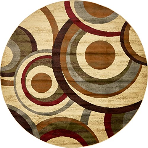 Unique Loom Barista Collection Modern, Abstract, Geometric, Circles, Bohemian, Rustic, Warm Colors Area Rug, 8 ft 0 x 8 ft 0 Round, Beige/Brown