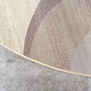 Unique Loom Barista Collection Modern, Abstract, Geometric, Circles, Bohemian, Rustic, Warm Colors Area Rug, 8 ft 0 x 8 ft 0 Round, Beige/Brown