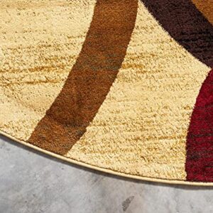 Unique Loom Barista Collection Modern, Abstract, Geometric, Circles, Bohemian, Rustic, Warm Colors Area Rug, 8 ft 0 x 8 ft 0 Round, Beige/Brown