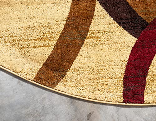 Unique Loom Barista Collection Modern, Abstract, Geometric, Circles, Bohemian, Rustic, Warm Colors Area Rug, 8 ft 0 x 8 ft 0 Round, Beige/Brown