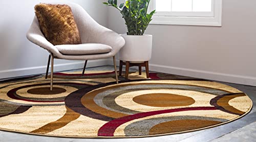 Unique Loom Barista Collection Modern, Abstract, Geometric, Circles, Bohemian, Rustic, Warm Colors Area Rug, 8 ft 0 x 8 ft 0 Round, Beige/Brown