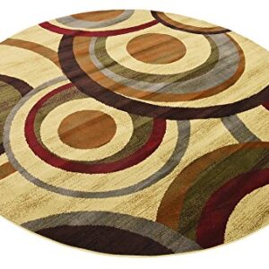 Unique Loom Barista Collection Modern, Abstract, Geometric, Circles, Bohemian, Rustic, Warm Colors Area Rug, 8 ft 0 x 8 ft 0 Round, Beige/Brown