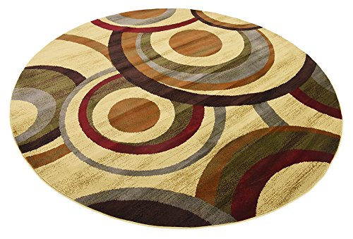 Unique Loom Barista Collection Modern, Abstract, Geometric, Circles, Bohemian, Rustic, Warm Colors Area Rug, 8 ft 0 x 8 ft 0 Round, Beige/Brown