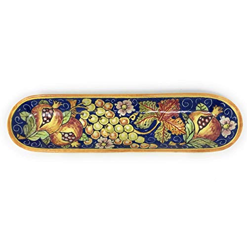 CERAMICHE D'ARTE PARRINI - Italian Ceramic Serving Appetizer Tray Baguette Decorated Grape Hand Painted Made in ITALY Tuscan