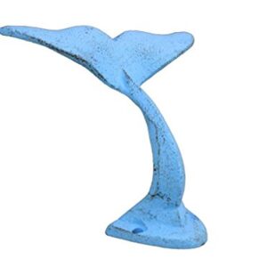 Handcrafted Nautical Decor Rustic Light Blue Cast Iron Decorative Whale Tail Hook 5" - Cast Iron Decoratio