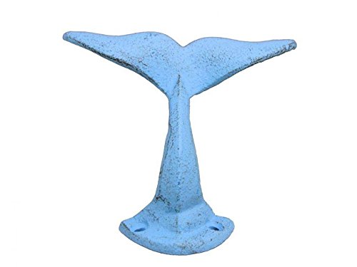 Handcrafted Nautical Decor Rustic Light Blue Cast Iron Decorative Whale Tail Hook 5" - Cast Iron Decoratio