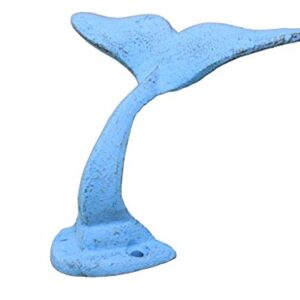 Handcrafted Nautical Decor Rustic Light Blue Cast Iron Decorative Whale Tail Hook 5" - Cast Iron Decoratio