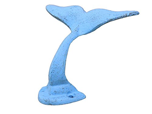 Handcrafted Nautical Decor Rustic Light Blue Cast Iron Decorative Whale Tail Hook 5" - Cast Iron Decoratio