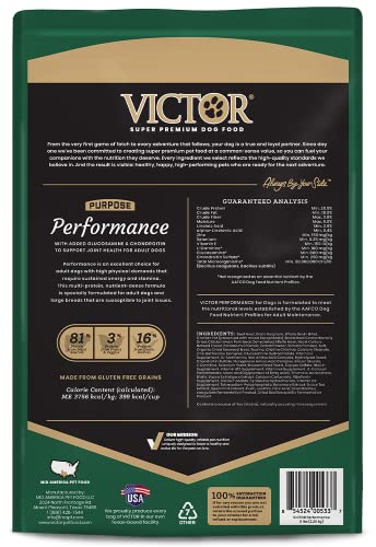 Victor Super Premium Dog Food – Performance Dry Dog Food – 26% Protein for Active Adult Dogs – Includes Glucosamine and Chondroitin for Hip and Joint Health, 5lbs